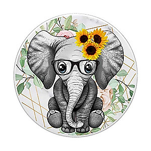 Cute Elephant Sunflower PopSockets PopGrip: Swappable Grip for Phones & Tablets
