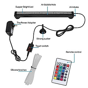 SZMiNiLED Submersible Aquarium Light, Fish Tank Light with Air Bubble Hole, RGB Color Changing Brightness Adjustable IP68 Waterproof Remote Control LED Light for Aquarium Fish Tank
