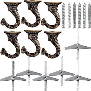 6 Pieces Swag Ceiling Hooks Heavy Duty Swag Hook Hanging Plants Chandeliers Wind Chimes Ornament Hooks for Home Office Kitchen (Bronze,Large)