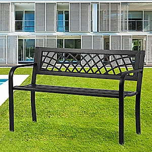 Patio Bench Park Bench Outdoor Bench Garden Bench, Metal Pack Bench with Armrests 480lbs Cast Iron Sturdy Steel Frame Furniture Chair for Porch Entryway Lawn Decor Deck
