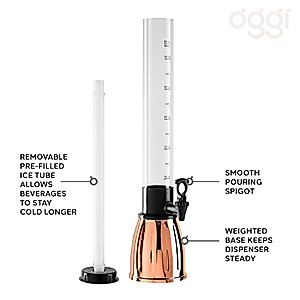 OGGI Beer Tower 3L/100oz - Beverage Dispenser with Spigot & Ice Tube, Margarita Tower, Mimosa Tower, Perfect Drink Dispensers for Parties, Drink Tower, Holds 6 Pints of Beer - Copper