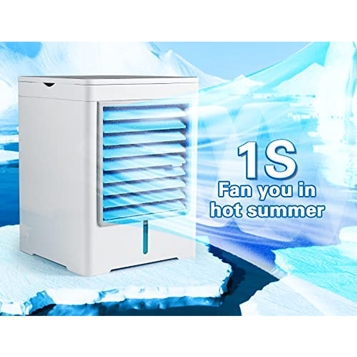 Portable Air Conditioner 3 Speed Evaporative Rechargeable Cooler Fan with Led Light, Personal Mini Humidifier Fan for Your Desk, Nightstand, Coffee Table, Room, Bedroom, Office & Kitchen