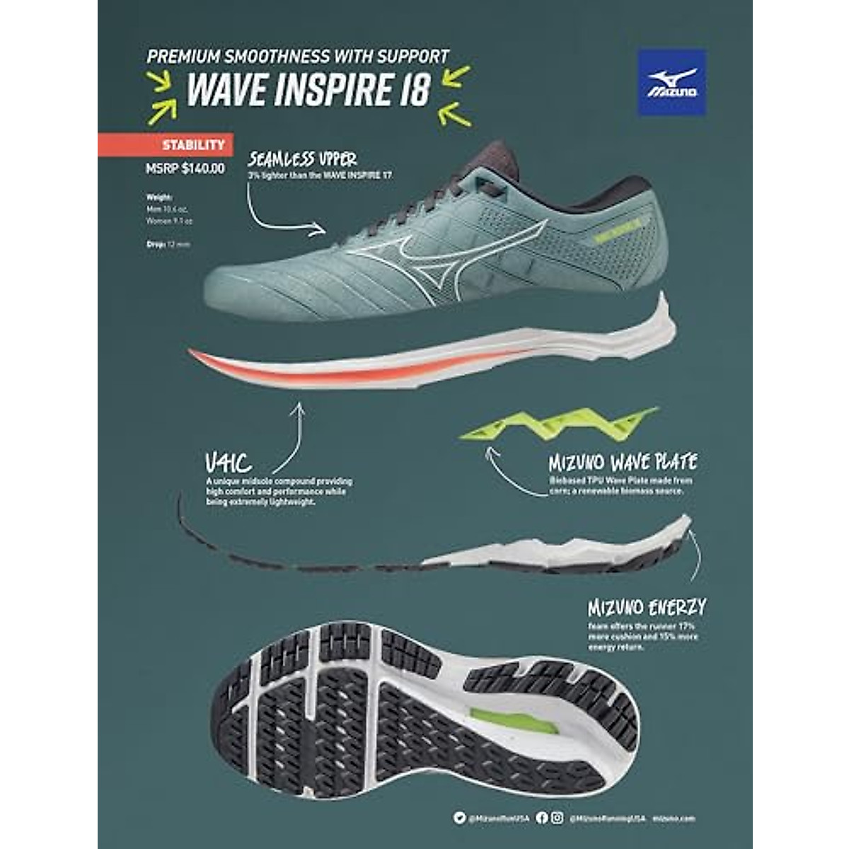 Mizuno Men’s Wave Inspire 18 Running Shoes, Ultimate Grey-Silver, 10.5