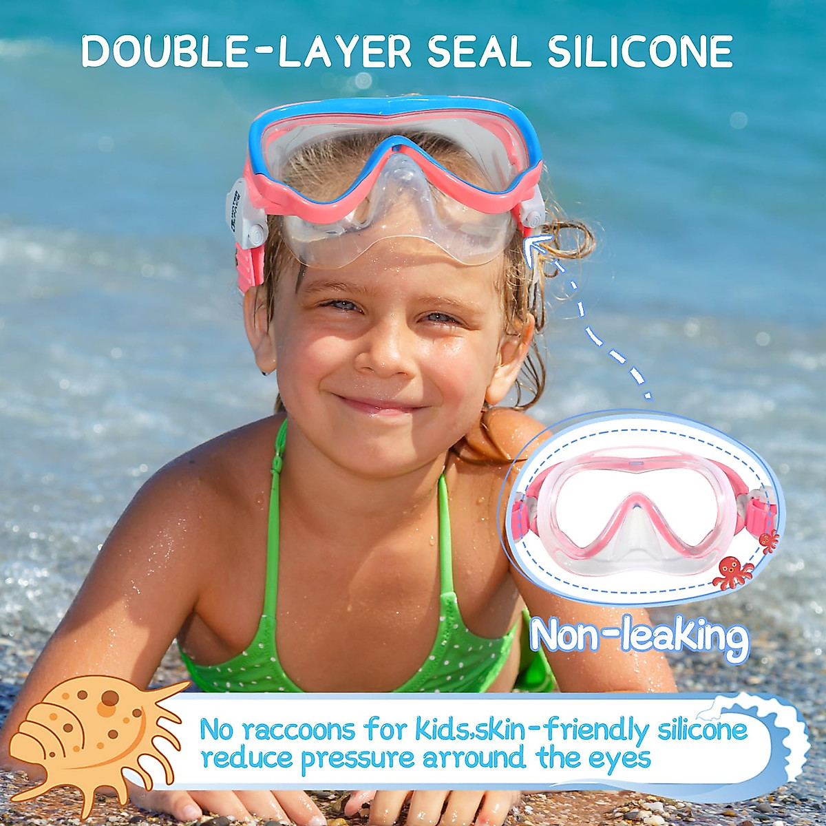 Water Space Kids Swimming Goggles Swim Googles for Kids Toddler Girls Boys Youth 6-14 3-6 4-7, Swimming Goggles with Nose Cover Anti Fog 180°Clear Snorkel Mask No Leaking Pool Underwater Swim Goggles