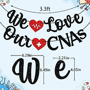 Firefairy We Love Our CNAs Banner, CNA Appreciation Banner, Happy CNA Week Party Decor, Thank You CNAs Party Decor, Nursing Assistant Week Banner, Black and Red Glitter