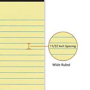 Amazon Basics Wide Ruled Lined Writing Note Pad, 8.5" x 11.75", Canary, 600 Perforated Sheets, 12-Pack of 50