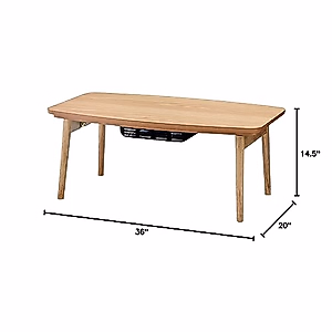 AZUMAYA Kotatsu Heater Folding Legs Table W36.0 x D20.0 x H14.5 Inches Natural Oak and Rubber Wood Material Home and Living Natural Oak Wooden Color ELFI-901OAK