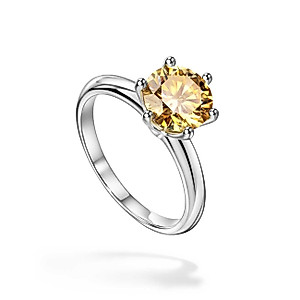 Michooyel 2ct Round Cut Moissanite Engagement Ring for Women Yellow Moissanite VVS1 Classic 6 Prongs Setting Solitaire Sterling Silver Women Rings