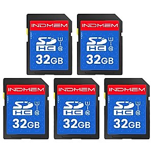 INDMEM SD Card 32GB (5 Pack) - SDHC Flash Memory Card UHS-I U1 Class 10 High-Speed Full HD Video Compatible with Digital Point-and-Shoot Cameras, HD Camcorders, DSLR and PC