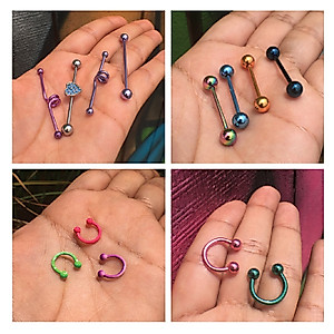 BodyJ4You 120PC Body Piercing Jewelry Lot - Ear Tragus Cartilage Daith Nose Septum Lip Belly Button - 14G 16G 18G RANDOM Mix - Horseshoes Rings Barbells Studs Industrial - Unisex Male Female
