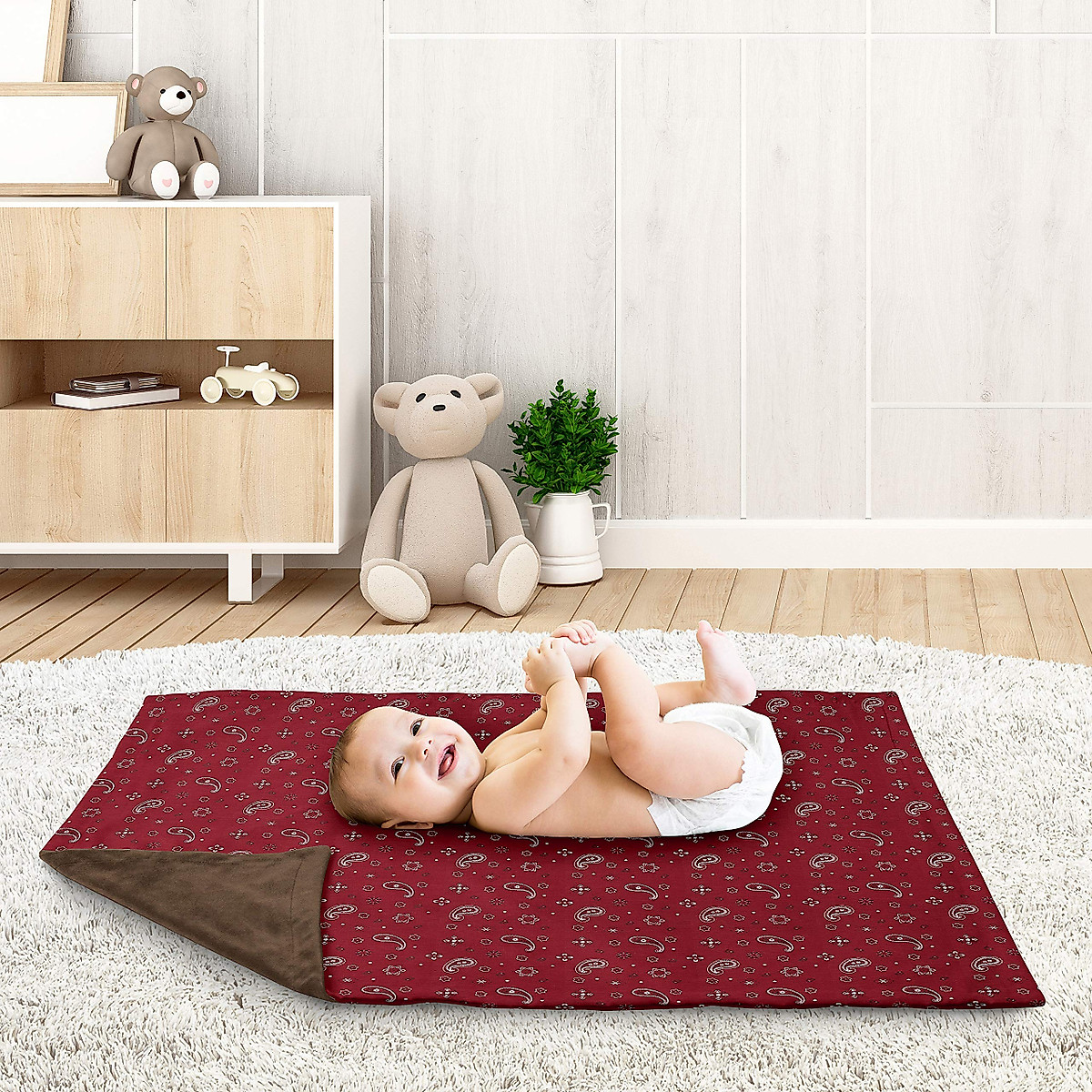 Sweet Jojo Designs Wild West Bandana Baby Boy Receiving Security Swaddle Blanket for Newborn or Toddler Nursery Car Seat Stroller Soft Minky - Red Western Southern Country Cowboy