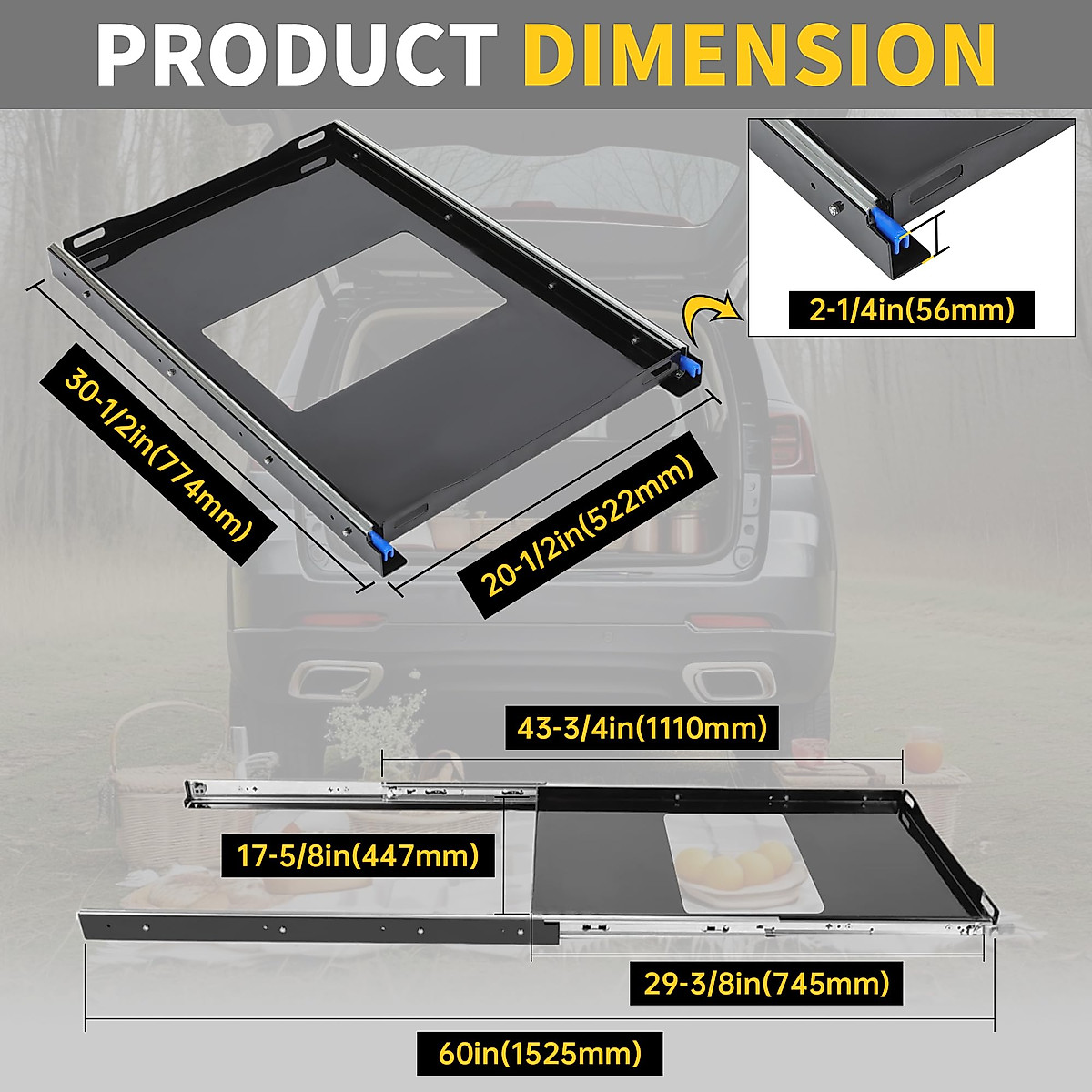 KUAFU Fridge Slide Compatible with 28 to 65L Fridges/Coolers, Universal Portable Vehicle Refrigerator Freezer Slide Mount, W/4 Buckle Straps, 280 LBS