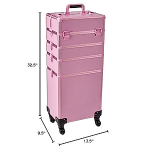 Train Case Rolling 5-in-1 with nail polish holder Portable Makeup Professional Cosmetic Organizer Makeup Traveling case Trolley Cart Trunk