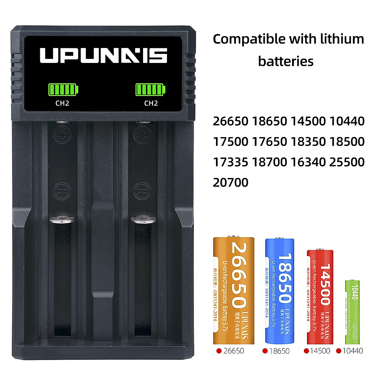 18650 Battery Charger, 2 Slot Universal Battery Charger for 3.7V Type C Li-ion Rechargeable Batteries 18650 10440 18350 17500 17650 16340 14500 20700, Universal Batteries Charger