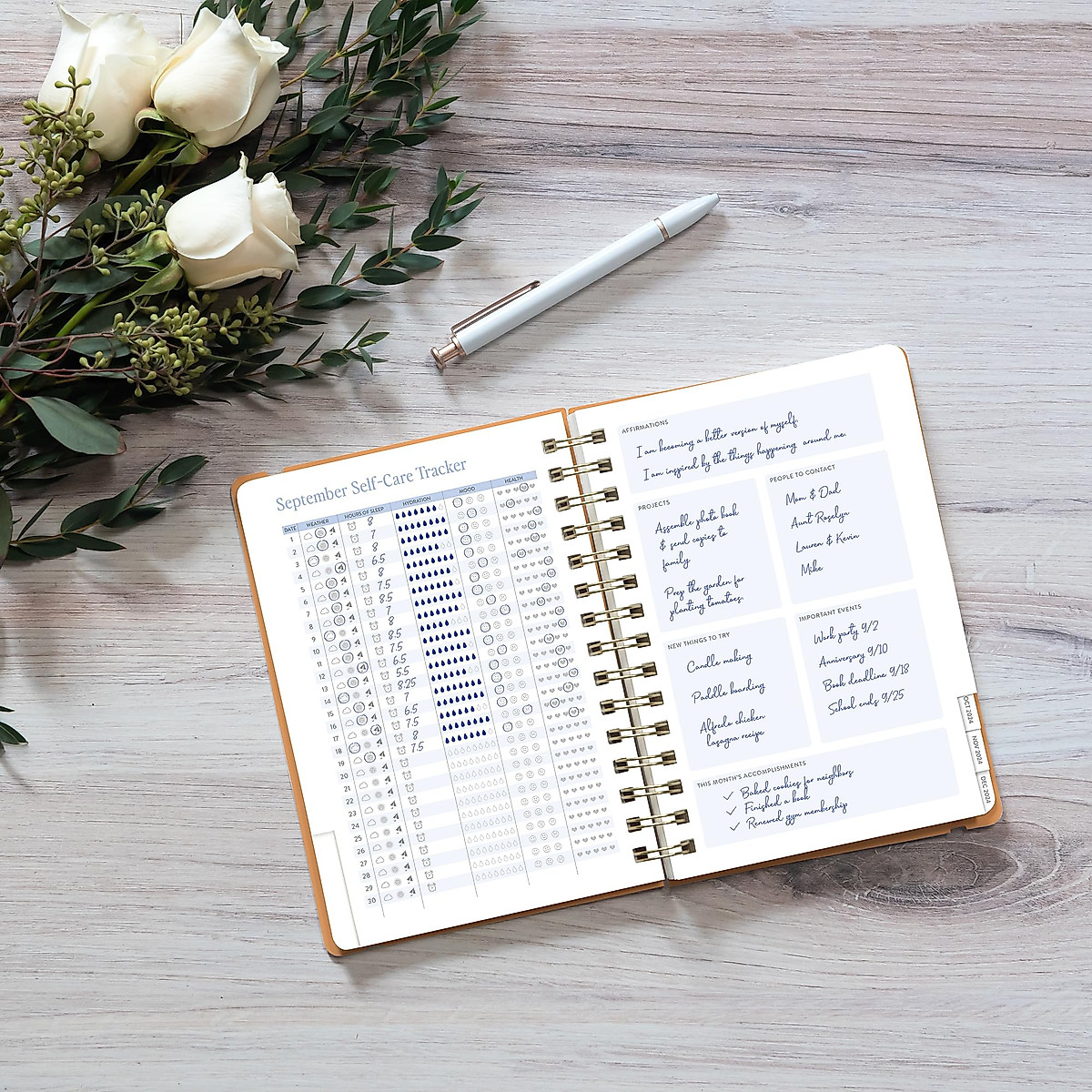 Orange Circle Studio 2024 Self Care Planner, Gratitude Journal, Spiral Notebook with Wellness Tracker, 17-Month Wire-O Bound Calendar Book, Monthly and Weekly Spread Views, Floral Flow