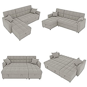Koosom 82'' Square Arm Sofa Chaise with Reversible Cushions, L-Shape Sofa with Storage (Light Gray)