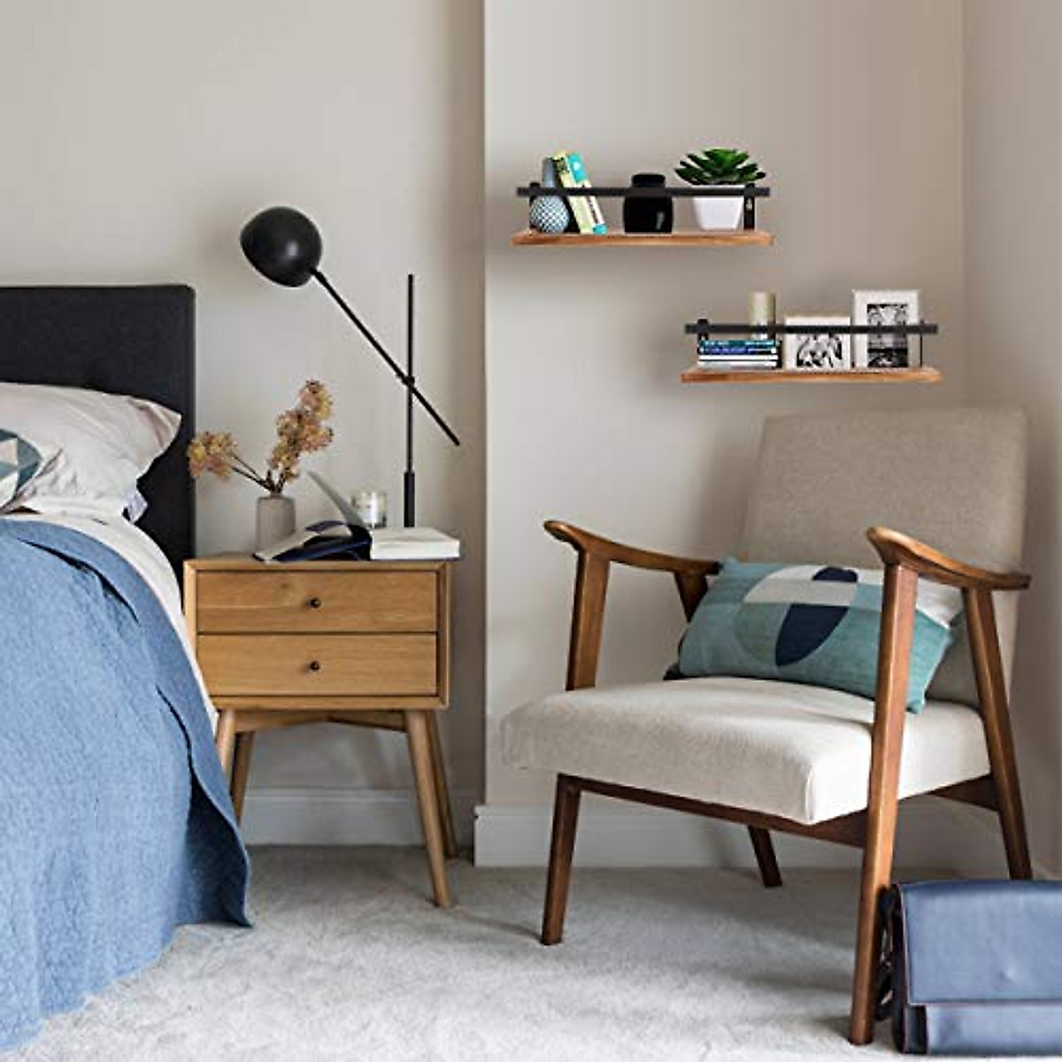 PHUNAYA Floating Shelves,Wall Mounted Shelf for Kitchen,Living Room,Bedroom,Bathroom Storage,Rustic Wood,Set of 2