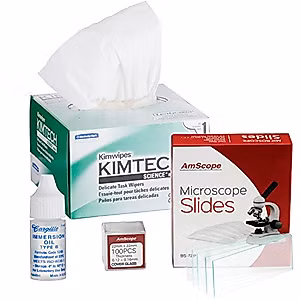 AmScope - Professional Operation and Maintenance Kit for Microscopes - Includes Blank Slides, Immersion Oil and Lens Cleaning Package - MLB-WPKIM-72P100S22