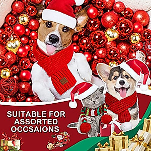 6 Pieces Christmas Dog Santa Hat and Scarf Include 3 Adjustable Christmas Cat Hat and 3 Pet Knit Red Scarf with White Pompom Ball Striped Scarf Winter Pet Accessory for Small Medium Large Dog