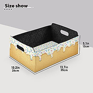 Kigai Ice Cream Cone Felt Collapsible Storage Baskets Rectangle with Handle Storage Bins Baskets Toys Storage Basket for Books Clothes Office Bedroom Tools Organise