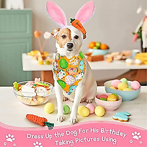 Dog Easter Costume Cute Bunny Ears Headband Easter Eggs Bandana Puppy Funny Rabbit Carrot Chew Toys 3Pcs Easter Party Gifts Medium Large Dog Easter Outfit Clothes Accessories (NO-LED)