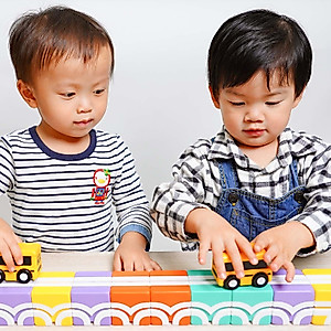 QBI Magnetic Blocks STEM Toys for Toddlers Aged 1+ Year Old Boys & Girls| 3D Colorful Magnetic Building Blocks with 1 School Bus| Preschool Toys, Montessori Game (13 Pieces)