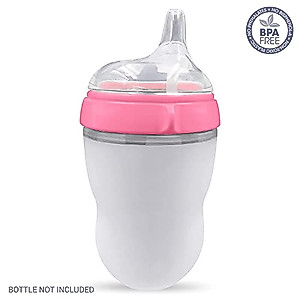 Anpei Sippy Cup Soft Spout Transitional Nipple Kit Bundle Compatible with Comotomo Baby Bottles, 5 oz and 8 oz | Value Bundle 2 Kits + Brushes (Pink)