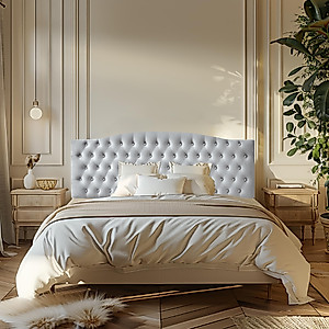 Furpopup Frosted Velvet Upholstered Headboard King/Cal King Size Latest Model Wall Mount, Bed Frame Mount, Featuring High-Density Sponge Padding, Luxury Texture Easy Assembly and Style-Light Gray