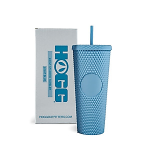 Hogg 24oz Studded Tumbler - Light Blue, Iced Coffee Cups with Lids Reusable, 24 oz Tumbler with Lid and Straw, Venti Reusable Iced Coffee Cup, Bling Cup, DIY Circle for Vinyl or Stickers, Blue Tumbler