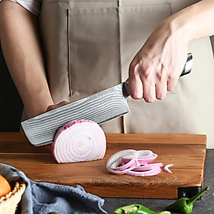 Damascus Nakiri Knife, 7 Inch Professional Kitchen Knife with Non-slip Wood Ergonomic Handle, All Purpose Chef Knife Meat Cleaver Vegetables Chopping, Razor Sharp Lightweight