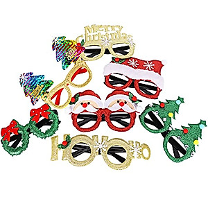 Max Fun 12Pcs Christmas Glasses Glitter Holiday Party Glasses Frames Christmas Decoration Accessories Costume Eyeglasses for Christmas Parties Holiday Favors (One Size Fits All)