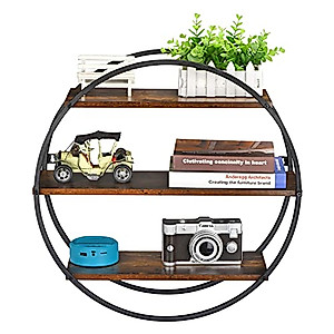 BCOZLUX Floating Shelves, 3 Tier Decorative Geometric Circle Metal and Wood Wall Shelves, Bathroom Shelf Round Wall Decor, Rustic Brown