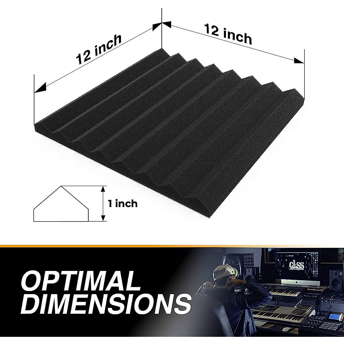 52 Pack Acoustic Panels 1 X 12 X 12 Inches - Acoustic Foam - High Density- Soundproof Studio Wedges - Charcoal