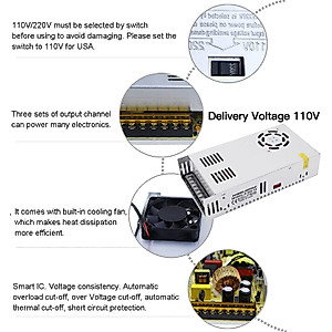 DC 12V 50A 600W Power Supply Adapter Transformer Switch AC 110V / 220V to DC 12V 20amp Switching Converter LED Driver for LED Strip Light CCTV Camera Security System Radio,Computer Project,3D Printer