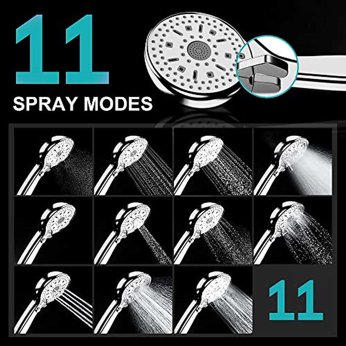 Goldenhome 12 Spray Setting Handheld Shower Head with ON/Off Pause Switch, 4.8" Showerhead with 6ft Stainless Steel Hose and Adjustable Angle Bracket, Chrome