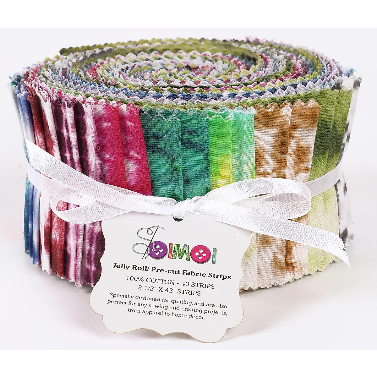 Soimoi 40Pcs Tie Dye Print Cotton Precut Fabrics for Quilting Craft Strips 2.5x42inches Jelly Roll - Multicolor