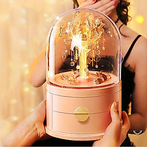 EKAYG Multilayer Jewelry Storage Box Girls Pink Led Lamp Desktop Jewelry Large Capacity 360 Degree Storage Box