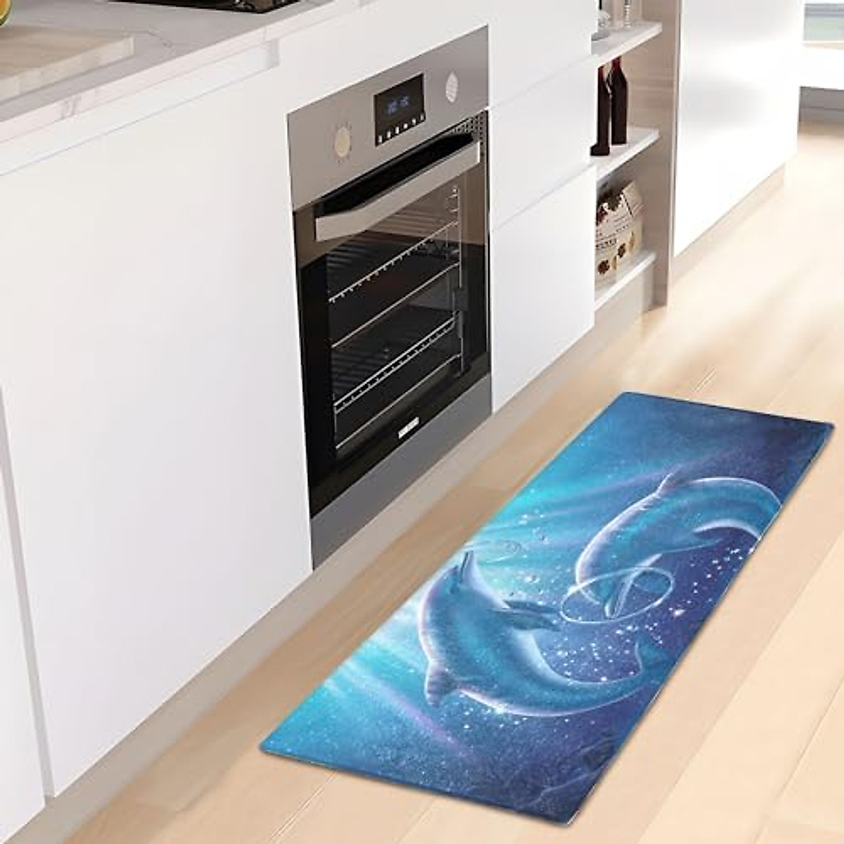 Fluffy Floor Carpet-Dolphin Blue Ocean Summer，39x20in Front Door Mat Indoor Machine Washable Carpet,Aesthetic Rug