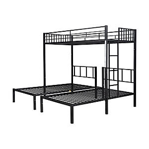 Harper & Bright Designs Twin Over Twin Bunk Beds for 3, Metal Triple Bunk Bed with Guardrails for Kids, Teens, Boys, Girls (Black)