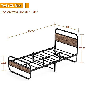 Vecilla Twin XL Bed Frame with Wood Headboard and Footboard, 12 inch Heavy Duty Platform Bed Frame No Box Spring Needed, Non Slip Mattress Foundation, Easy Assembly, Noise-Free, Rustic Brown