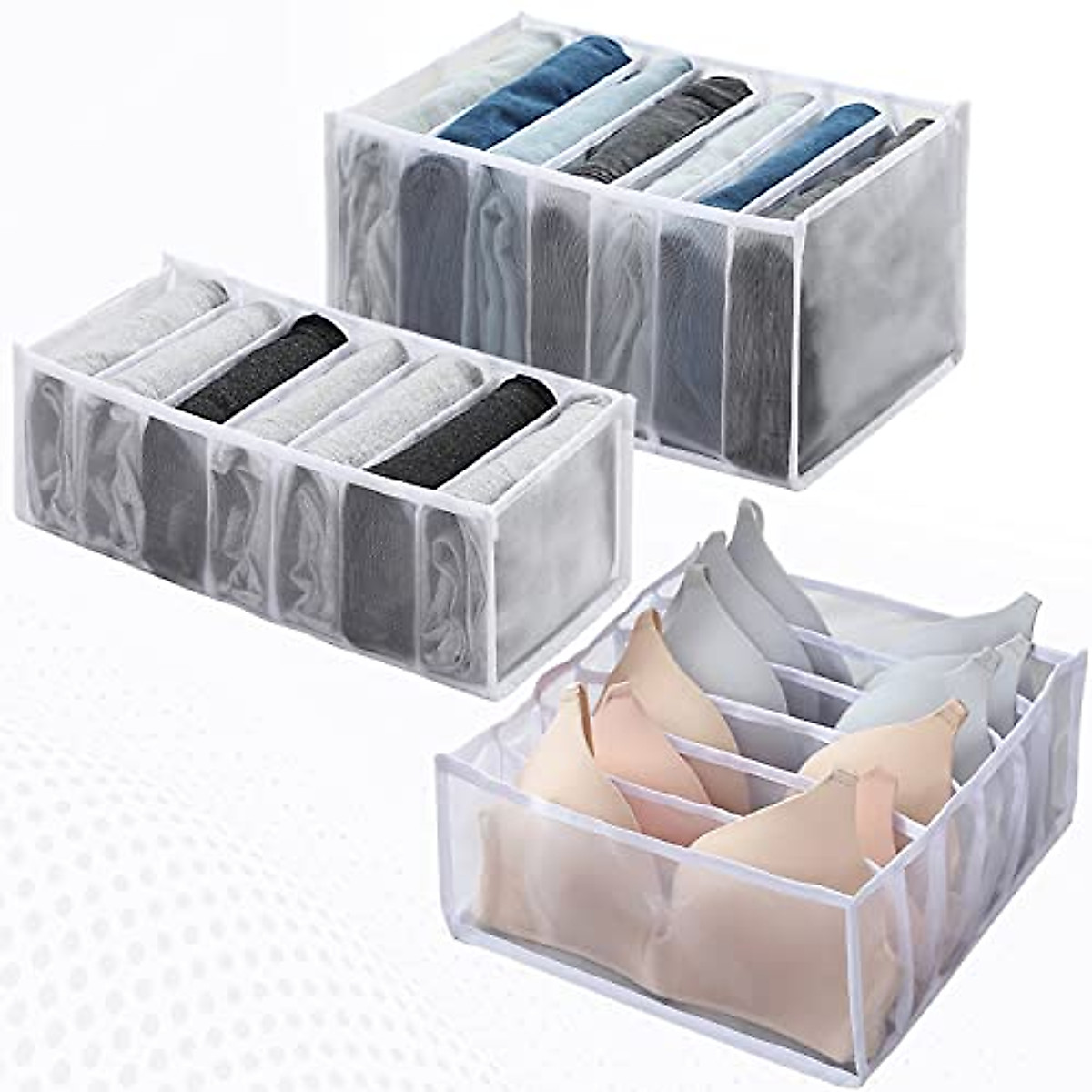 AUREIKA Wardrobe Clothes Organizer | 3PCs Closet and Drawer Organizer for Clothing | Nylon Mesh Divider Storage Compartments for T-shirts Leggings Bras Pants Skirts Socks | Medium Large and Small