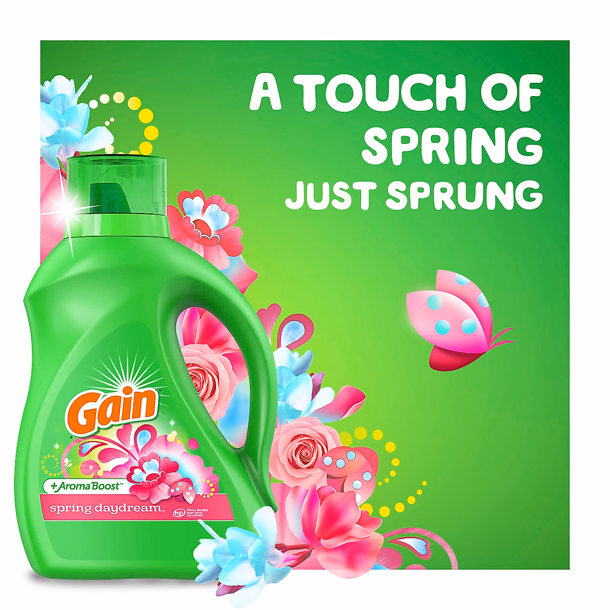 Gain + Aroma Boost Liquid Laundry Detergent, Spring Daydream Scent, 64 Loads, 92 fl oz, HE Compatible