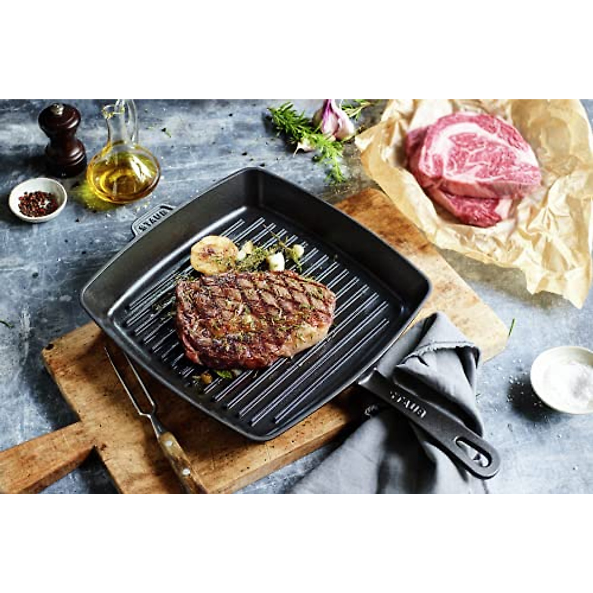 Staub Cast Iron 12-inch Square Grill Pan - Matte Black, Made in France