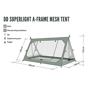DD Hammocks - DD SuperLight A-Frame Mesh Tent: Ultralight 2 Person Insect Proof Tent, Compact and Portable Mosquito Net for Hiking Camping and Adventure Sports