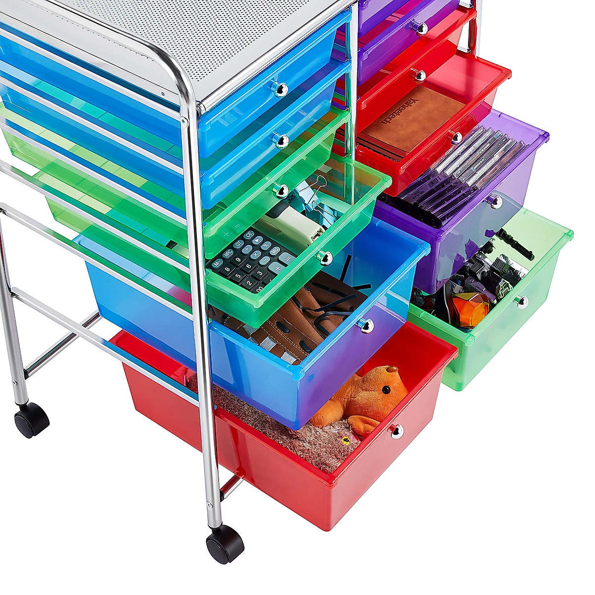 Topeakmart Utility Cart with 12 Drawers Rolling Cart Organizer Plastic Storage Drawers Craft Trolley 360 Degree Castor Wheels, Multicolor