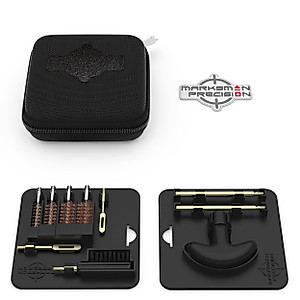 Marksman Precision Sub Compact Pistol Cleaning Kit - Brass - .22 9mm .357 .38 .380 .40 10mm .44 and .45 Caliber Handgun Revolver - Up to 6 inch Barrel - Retail Package (Black)