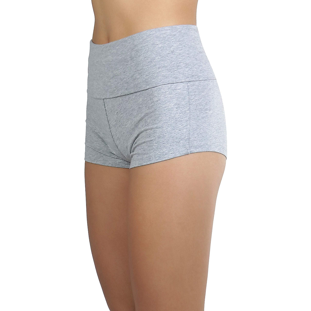 ToBeInStyle Women's Wide Waistband Rollover Yoga Shorts - Light Heather Grey - S