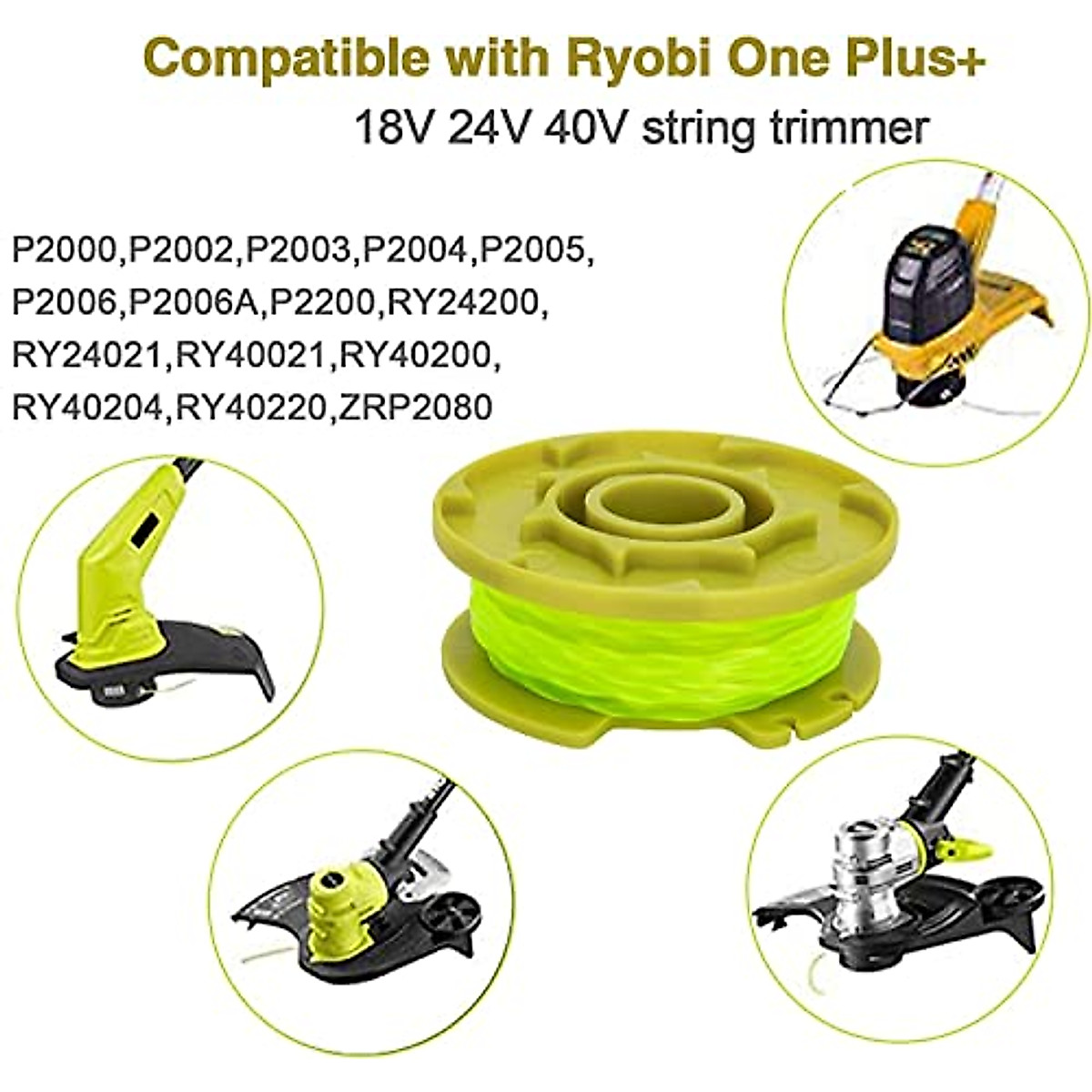 AC80RL3 String Trimmer Replacement Spool, Compatible with Ryobi One Plus+ AC80RL3 18v, 24v, and 40v Cordless Trimmers, 080 Inch Twisted Line, AC80RL3 Weed Eater String Auto-Feed Spool Line 11ft