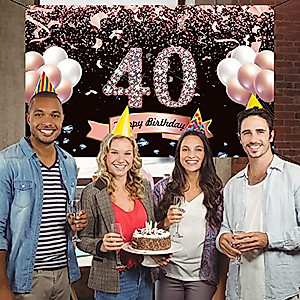 Trgowaul 40th Birthday Decorations for Women - Rose Gold Birthday Backdrop Banner, 40 Year Old Birthday Party Poster Decor, Happy 40th Birthday Party Decoration Photography Background 43.3"L x 70.8"W