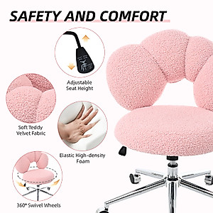 Home Office Chair Criss Cross Chair with Wheels, Upholstered Chairs with 360 Swivel, Height Adjustable Swivel Computer Task Chairs for Living Room, Bedroom, Vanity, Study（Pink）